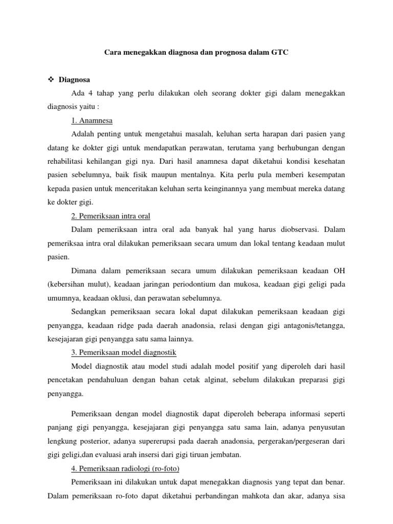 Diagnosa dan Prognosa dalam GTC Gigi | PDF