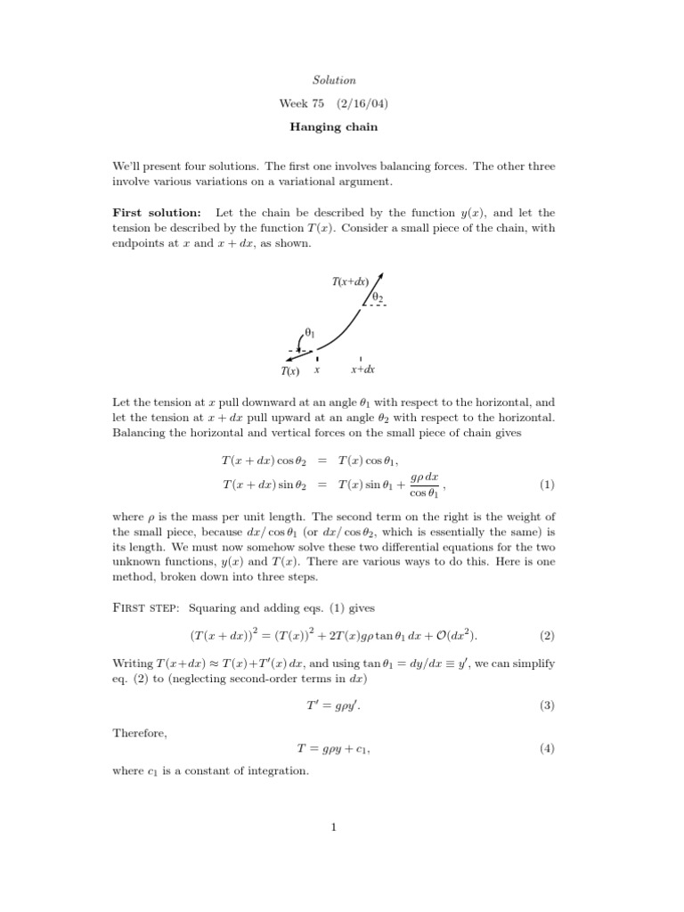 Solutions to Hanging Chain Problems | PDF | Lagrangian Mechanics ...