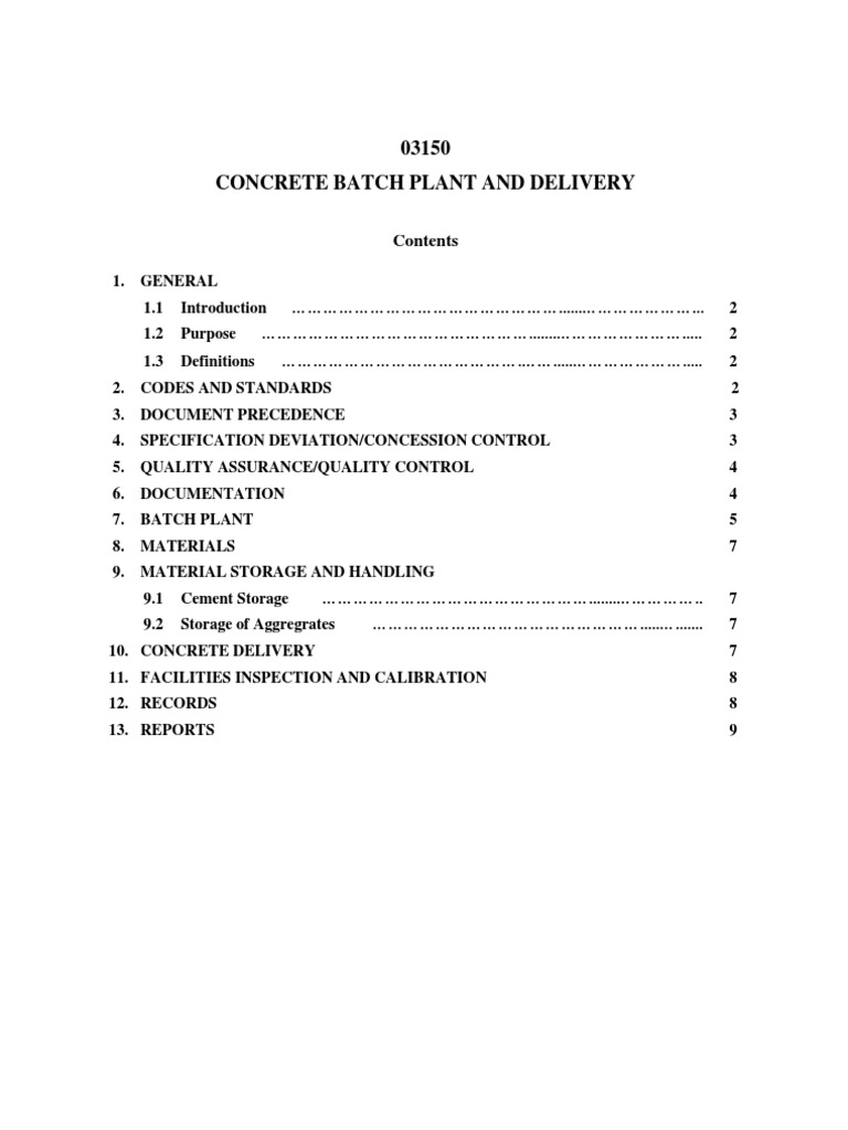 Concrete Batch Plant | Specification (Technical Standard) | Quality ...