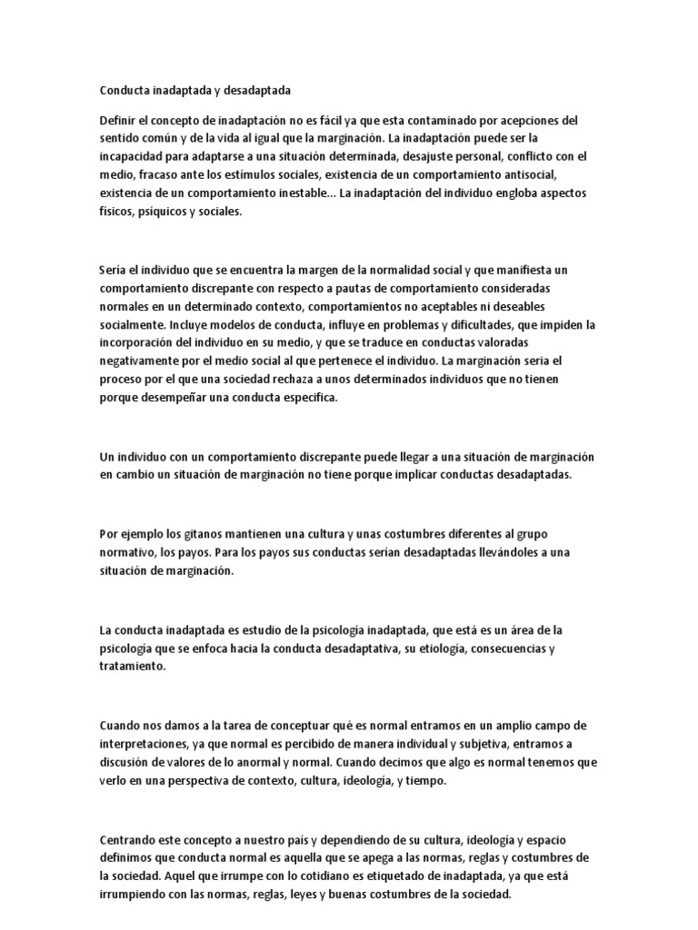Conducta Inadaptada y Desadaptada | PDF | Comportamiento | Sociedad