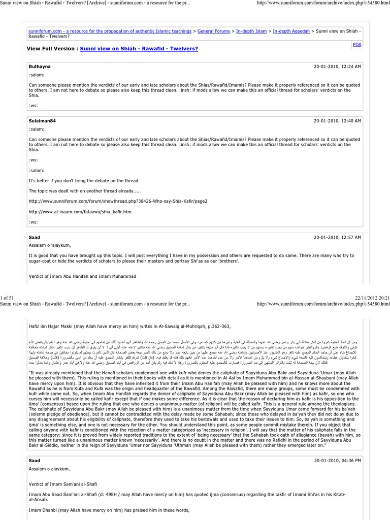 Sunni View On Shiah - Rawafid - Twelvers - (Archive) - Sunniforum - Com ...