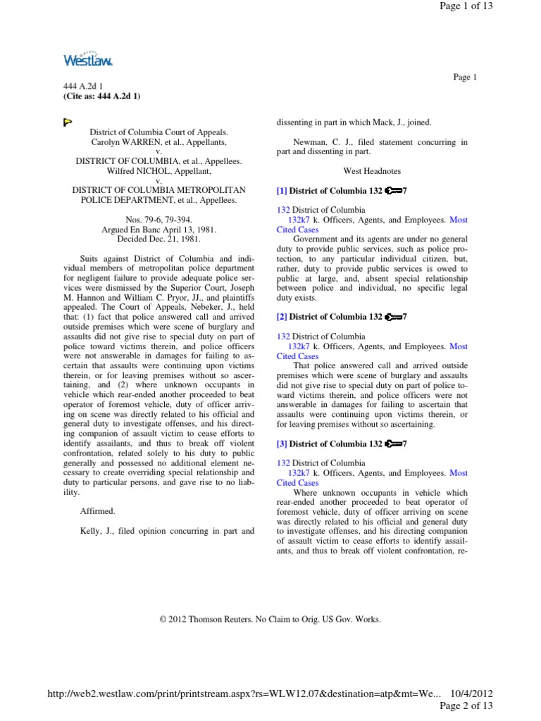 Warren V District of Columbia (D.C. 1981) | PDF | Negligence | Tort