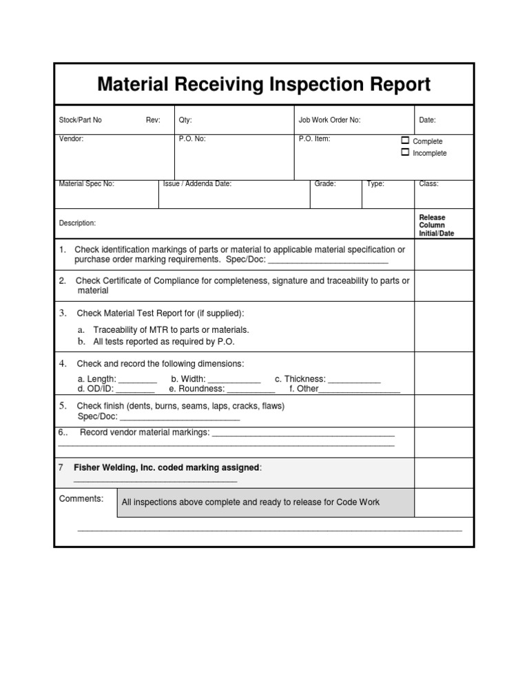 Receiving Inspection Report | PDF
