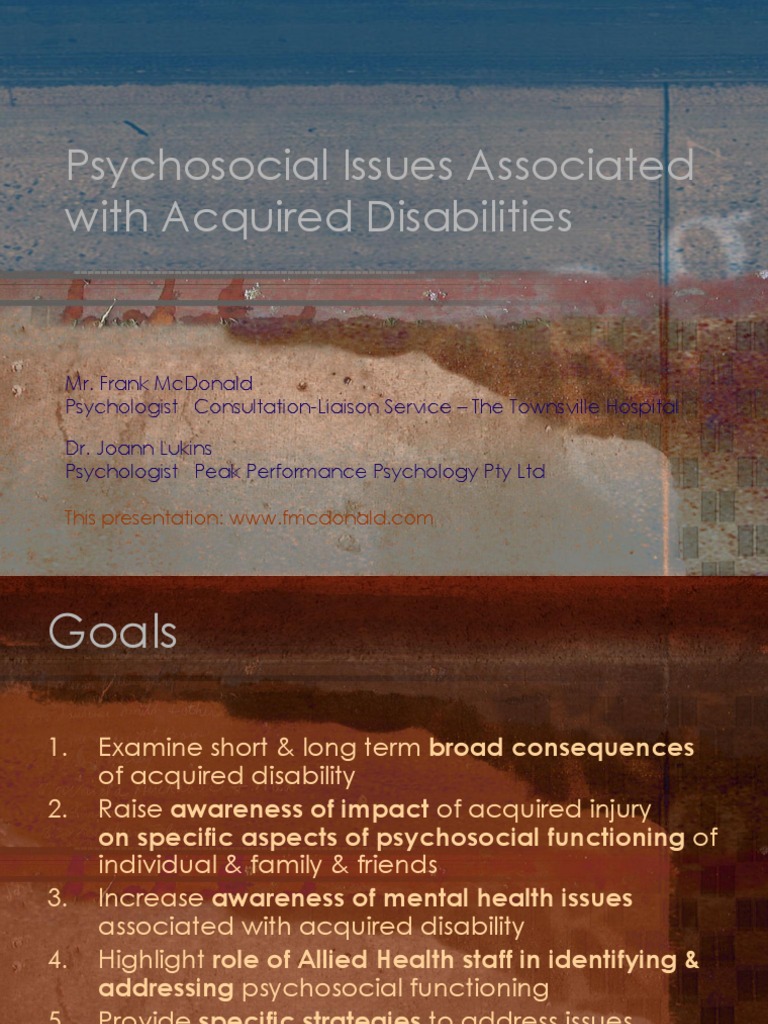 Psychosocial Issues Associated With Acquired Disabilities | PDF | Major ...