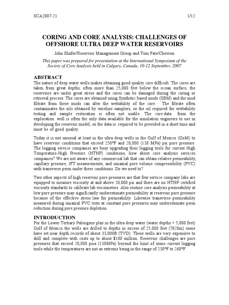 Coring and Core Analysis: Challenges of Offshore Ultra Deep Water Reservoirs | PDF | Petroleum ...
