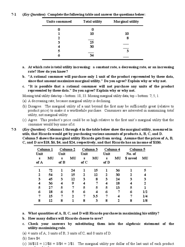 18e Key Question Answers CH 7 | PDF | Utility | Demand