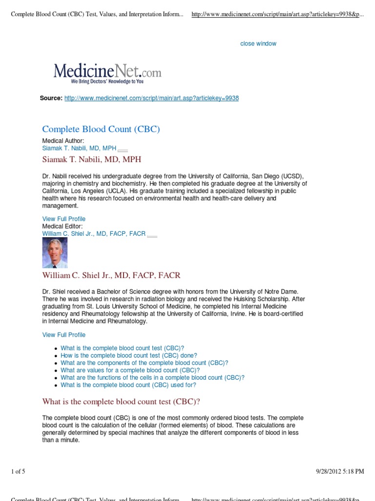 Complete Blood Count (CBC) Test, Values, and Interpretation Information ...