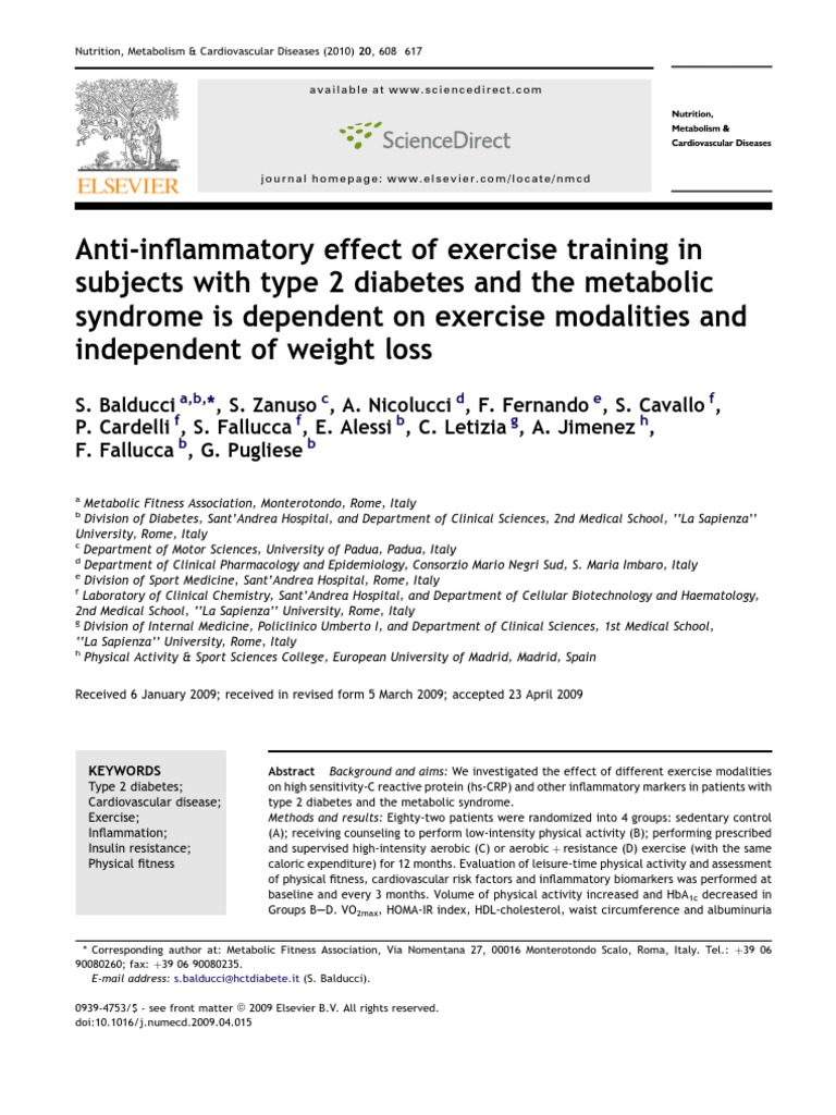 Exercise Reduces Inflammation in Diabetes | PDF | Physical Exercise ...
