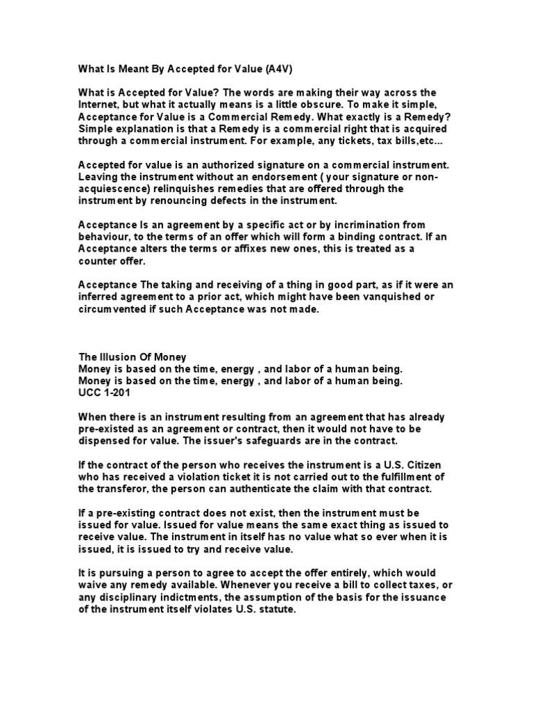 What Is Meant by Accepted For Value | PDF | Oath Of Office | Credit ...