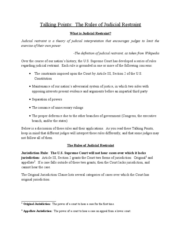 Talking Points-Judicial Restraint | PDF | Mootness | Standing (Law)