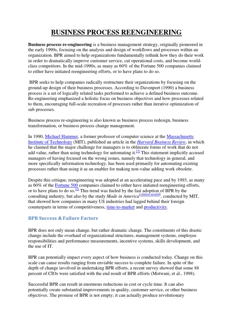 Business Process Reengineering | PDF | Business | Economies