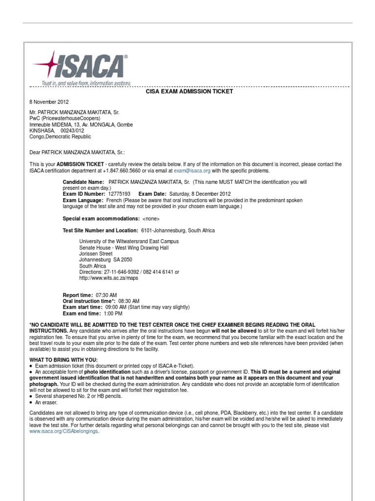 CISA Invitation | PDF | Identity Document | Test (Assessment)