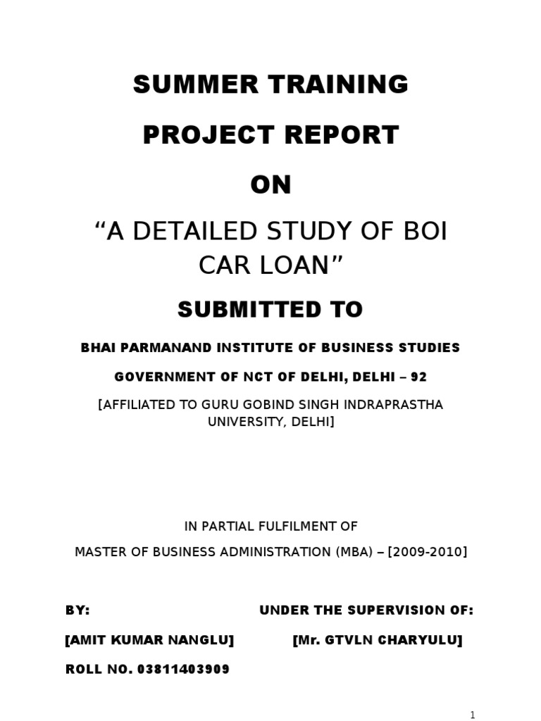 BOI Car Loan Project Report Analysis | PDF | Loans | Interest