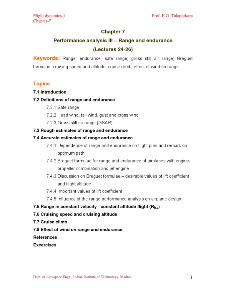 Chapter7 Lecture 24-26performance Analysis III - Range and Endurance ...