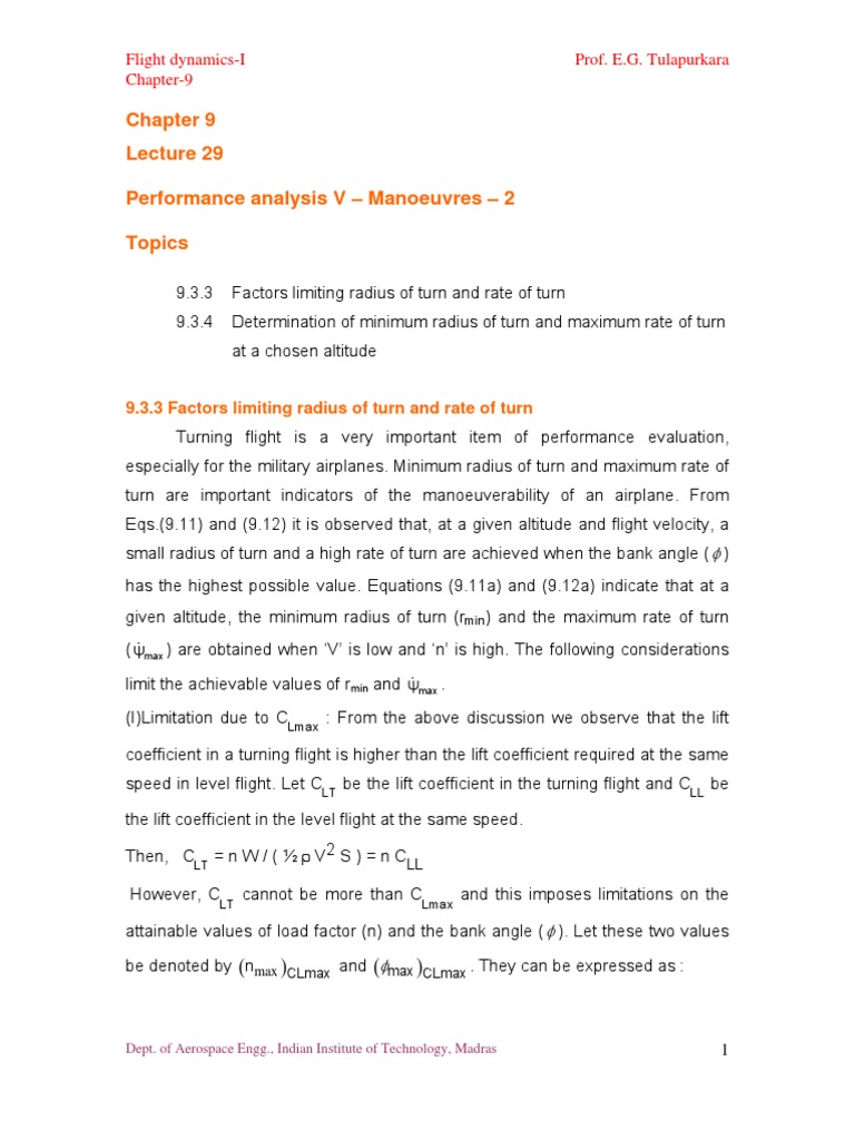 Chapter9 Lecture29 Performance Analysis V Manoeuvres 2 | PDF | Drag (Physics) | Airplane
