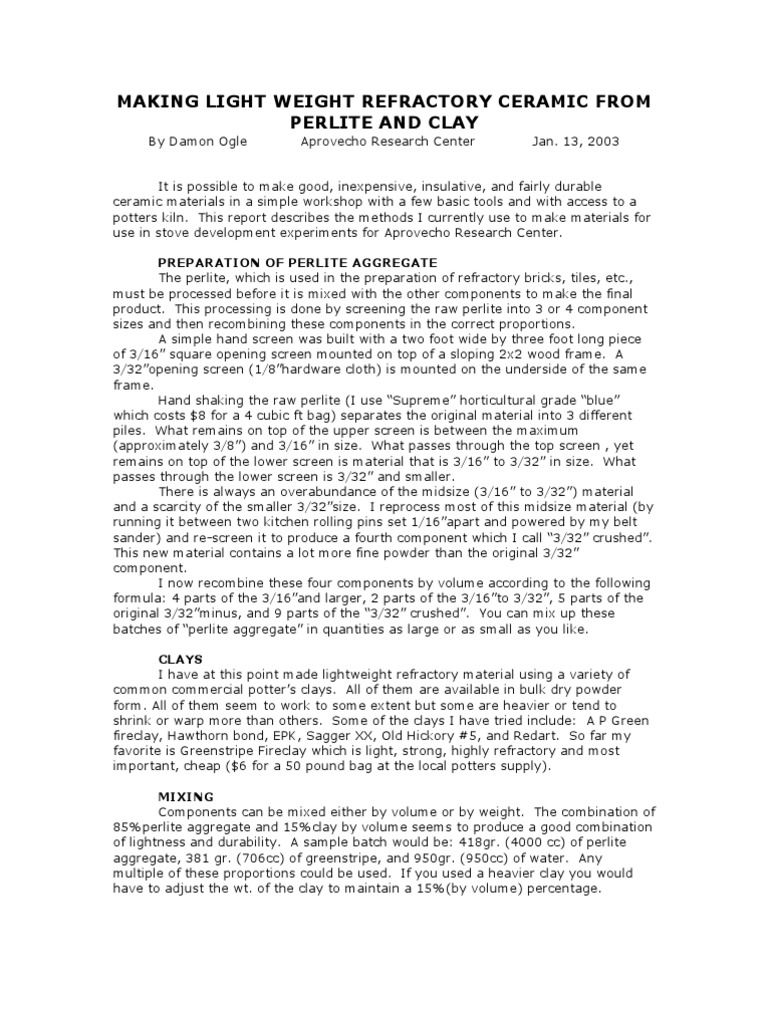 DIY Refractory Ceramics for Stoves | PDF | Stove | Brick