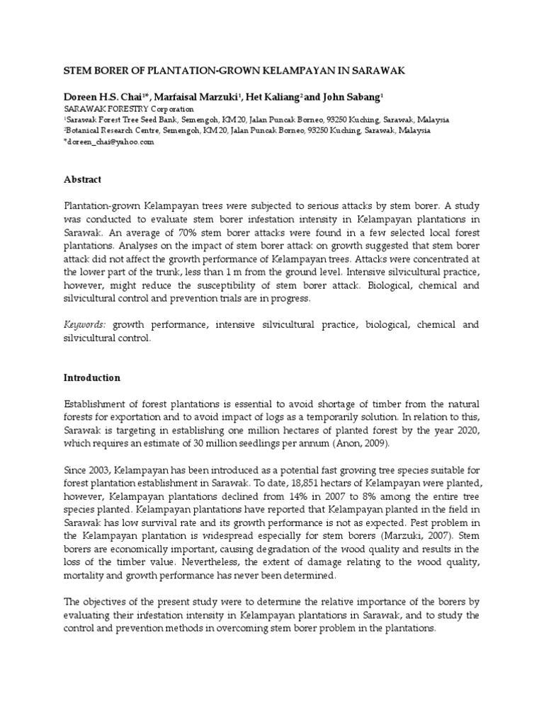 Stem Borer of Plantation Kelampayan | PDF | Plantation | Ecology