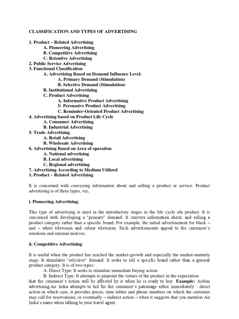 Classification of Advertisement | PDF | Advertising | Brand