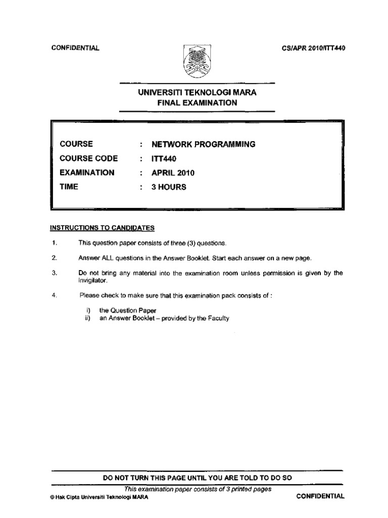 ITT440 Network Programming Exam Paper | PDF | Server (Computing) | Network Socket