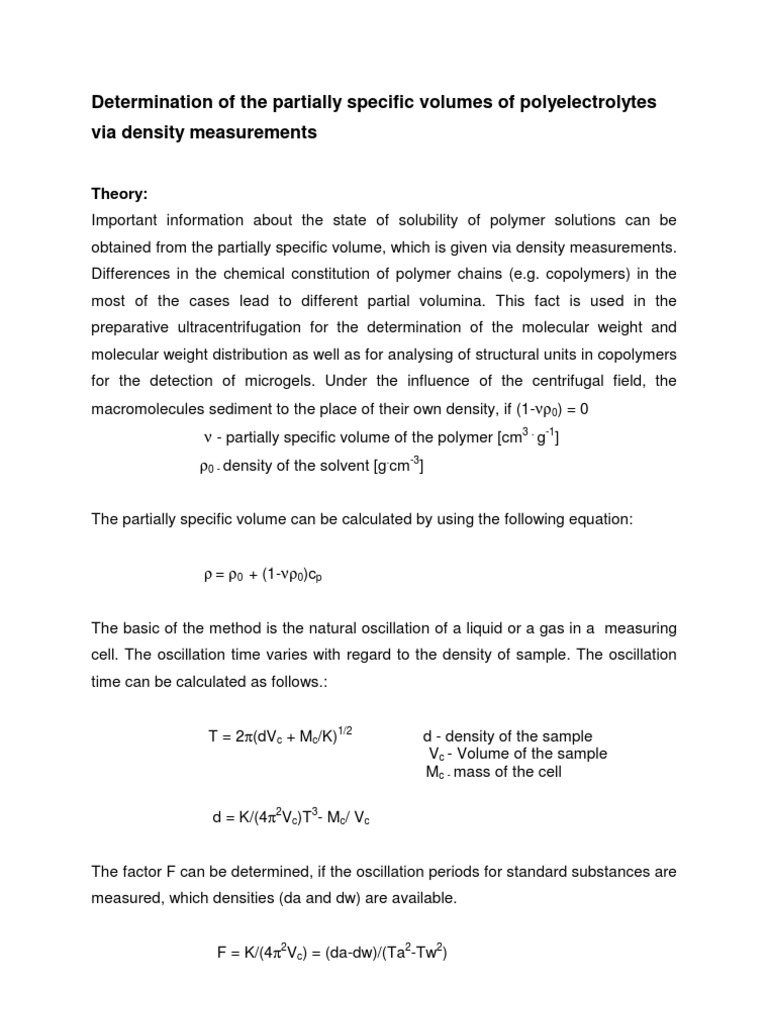 Determination of The Partially Specific Volumes of Polyelectrolytes Via ...
