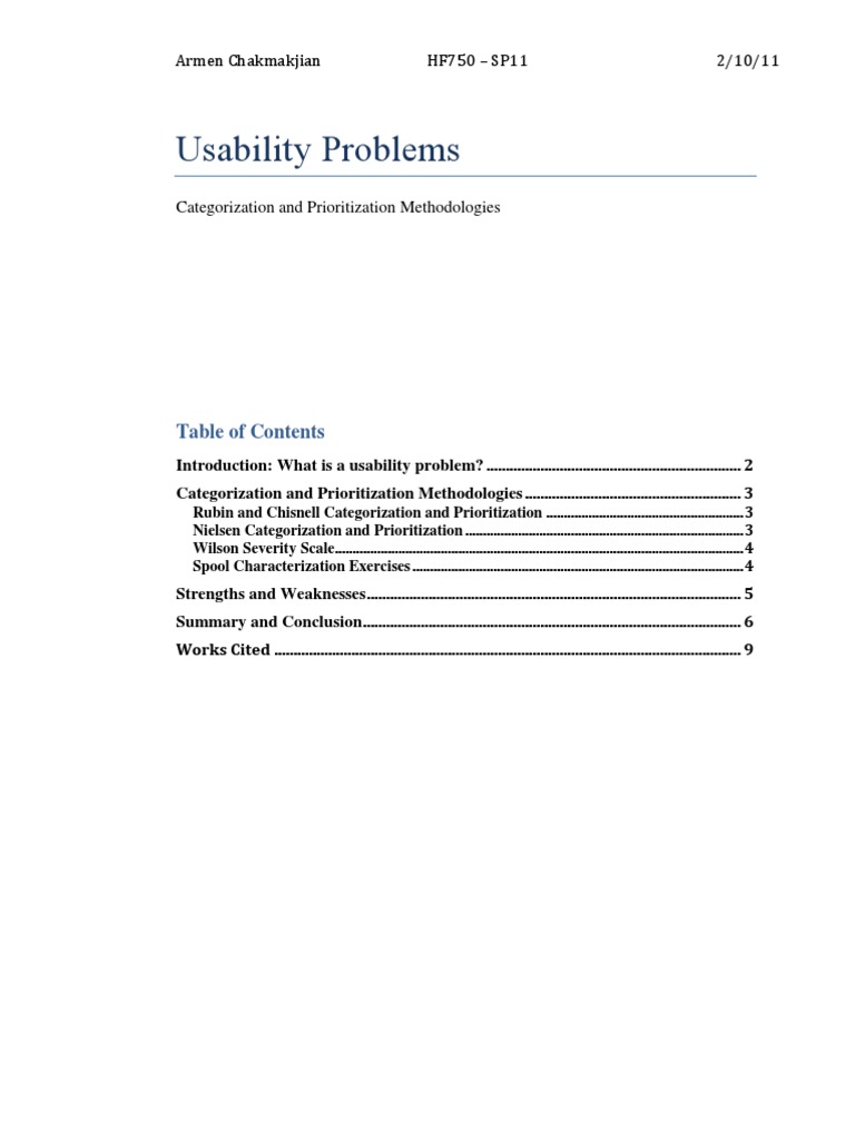 Usability Problems - Categorization and Prioritization Methodologies | PDF | Usability ...