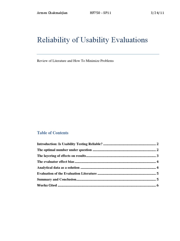 Reliability of Usability Evaluations | PDF | Usability | Evaluation