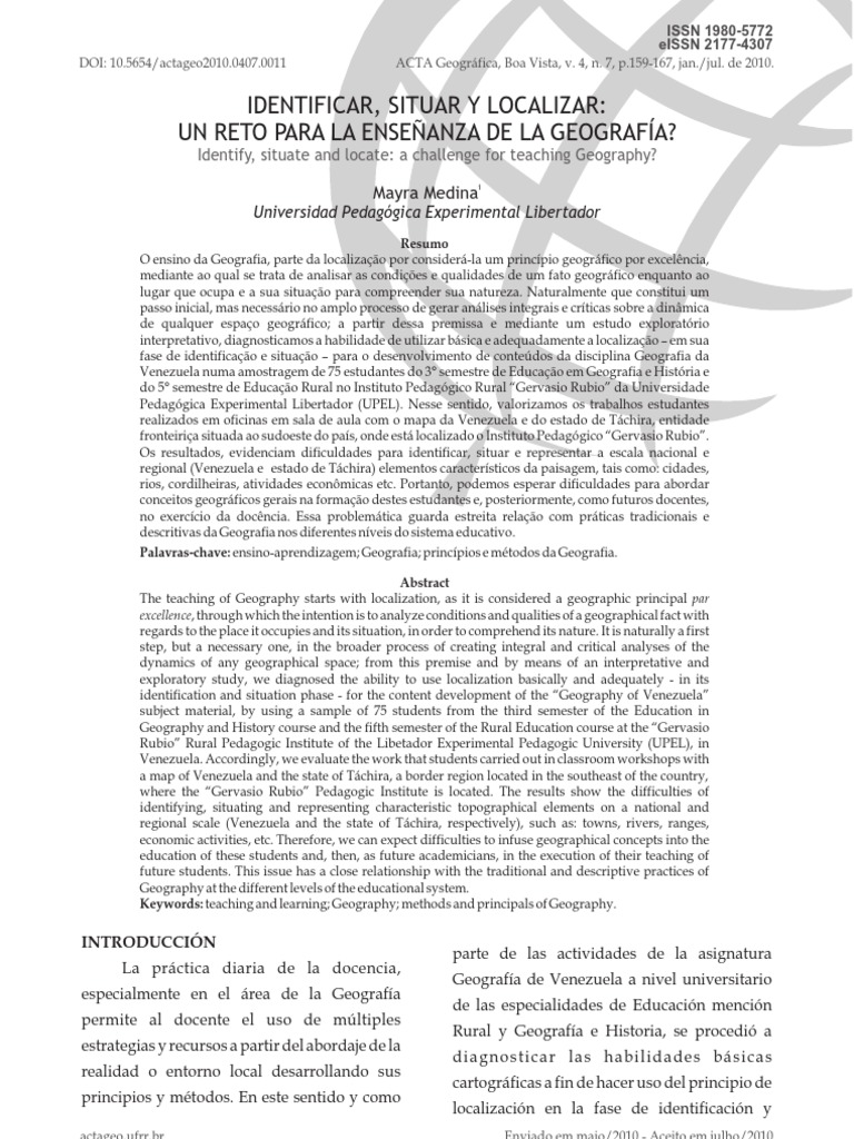 Identificar, Situar y Localizar: Un Reto para La Enseñanza de La ...