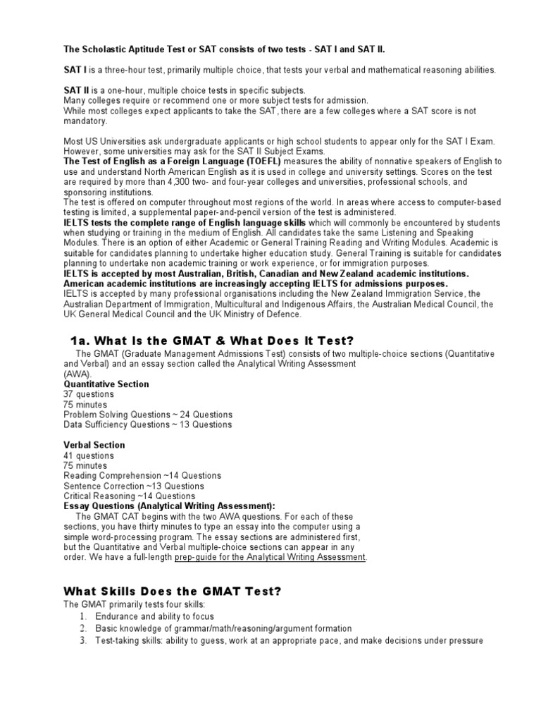 The Scholastic Aptitude Test or SAT Consists of Two Tests | PDF ...