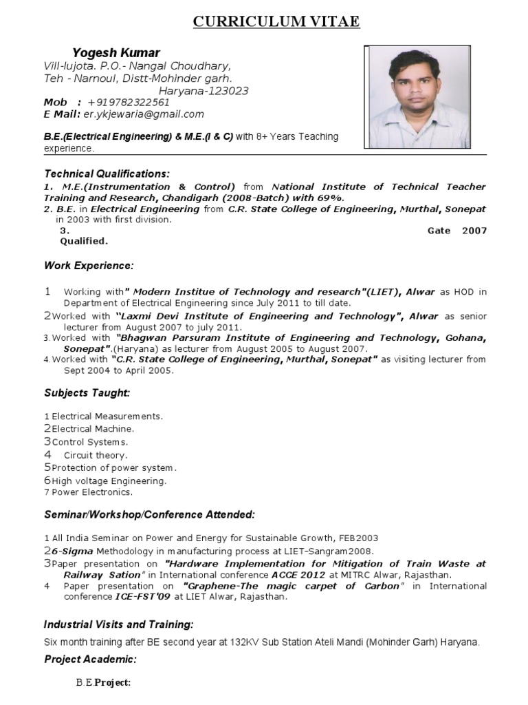 Yogesh Kumar: Electrical Engineer CV | PDF | Engineering | Science And Technology