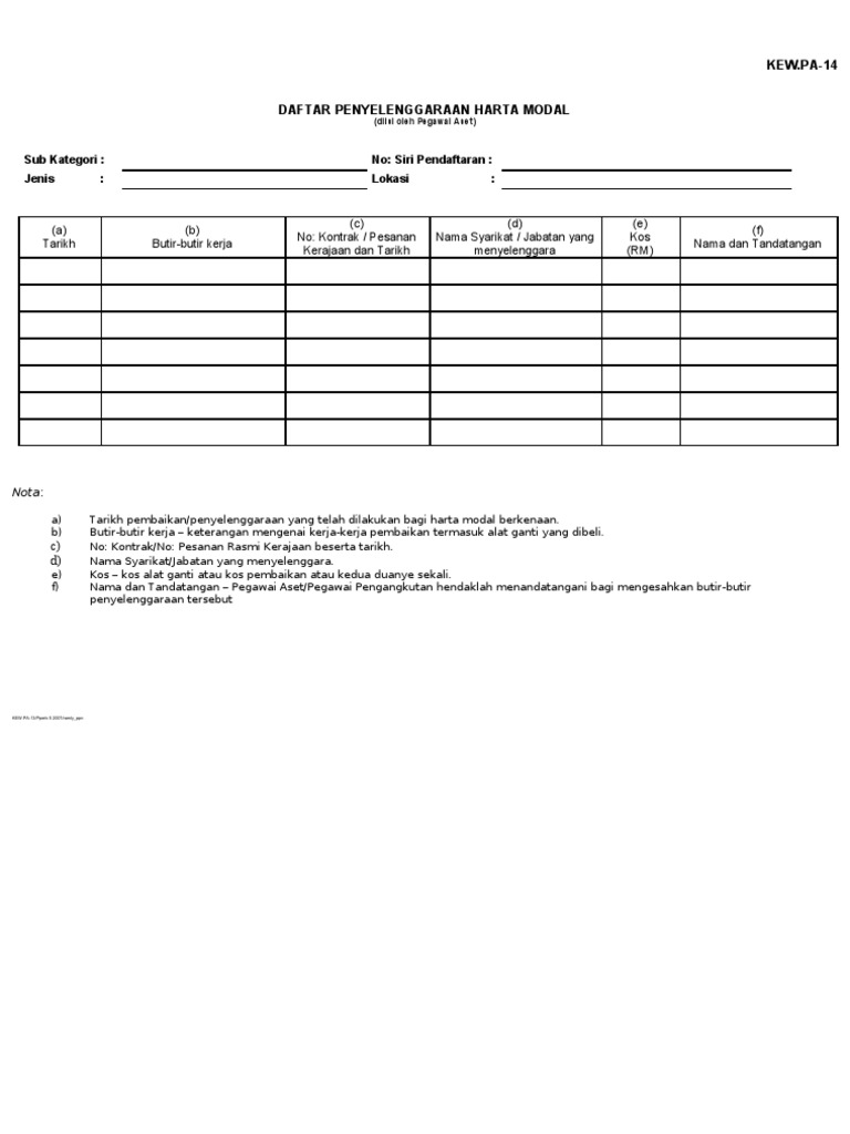 KEW - Pa-14 - Daftar Penyelenggaraan Harta Modal | PDF | Hukum | Teknologi & Rekayasa