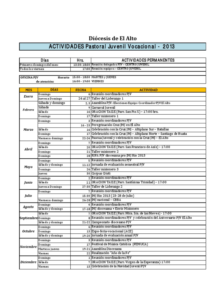 Actividades PJV 2013 | PDF