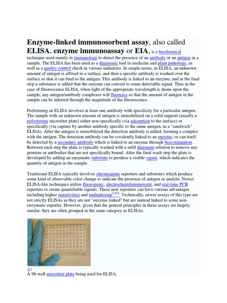 Enzyme-Linked Immunosorbent Assay, Also Called ELISA, Enzyme ...