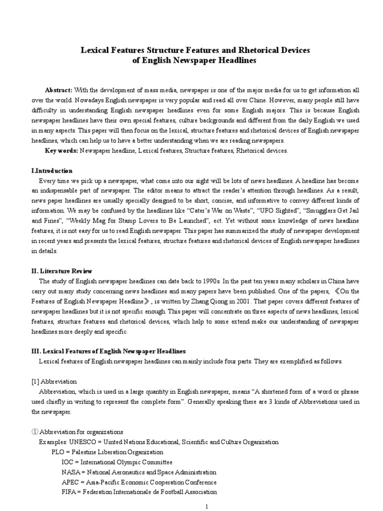 Lexical Features Structure Features and Rhetorical Devices of English ...