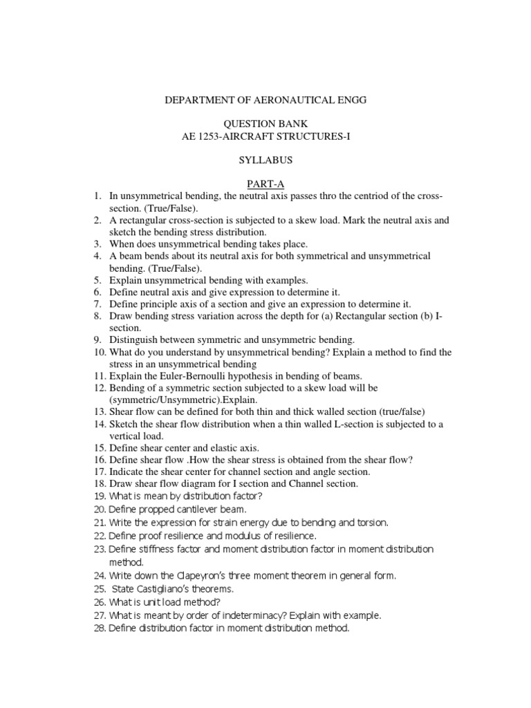 Aircraft Structures 1 | PDF | Shear Stress | Bending