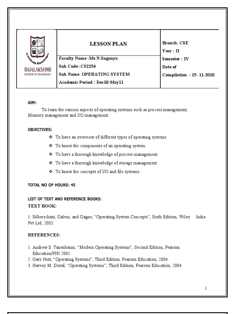 Lesson Plan | PDF | Scheduling (Computing) | Operating System