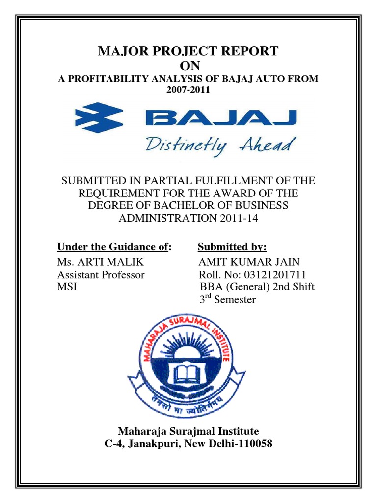 Minor Project Report On Bajaj Automobiles India | PDF | Debt | Market ...