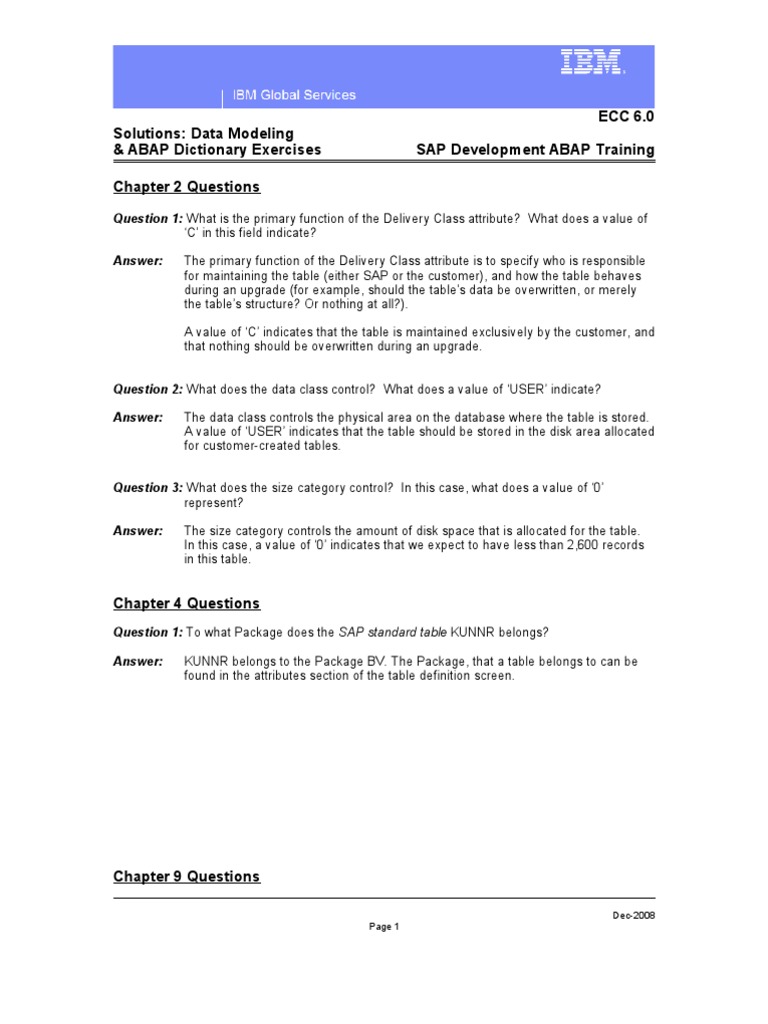 ABAP Data Dictionary Exercise Solutions | PDF
