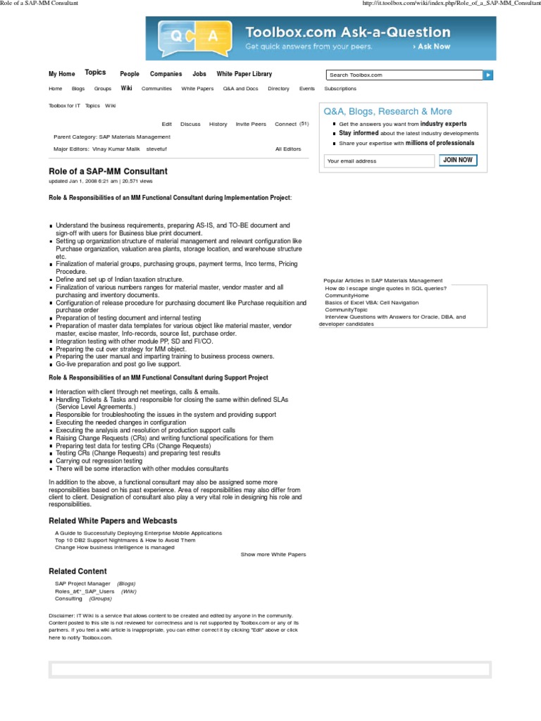 Role of A SAP-MM Consultant | PDF | Wiki | Expert