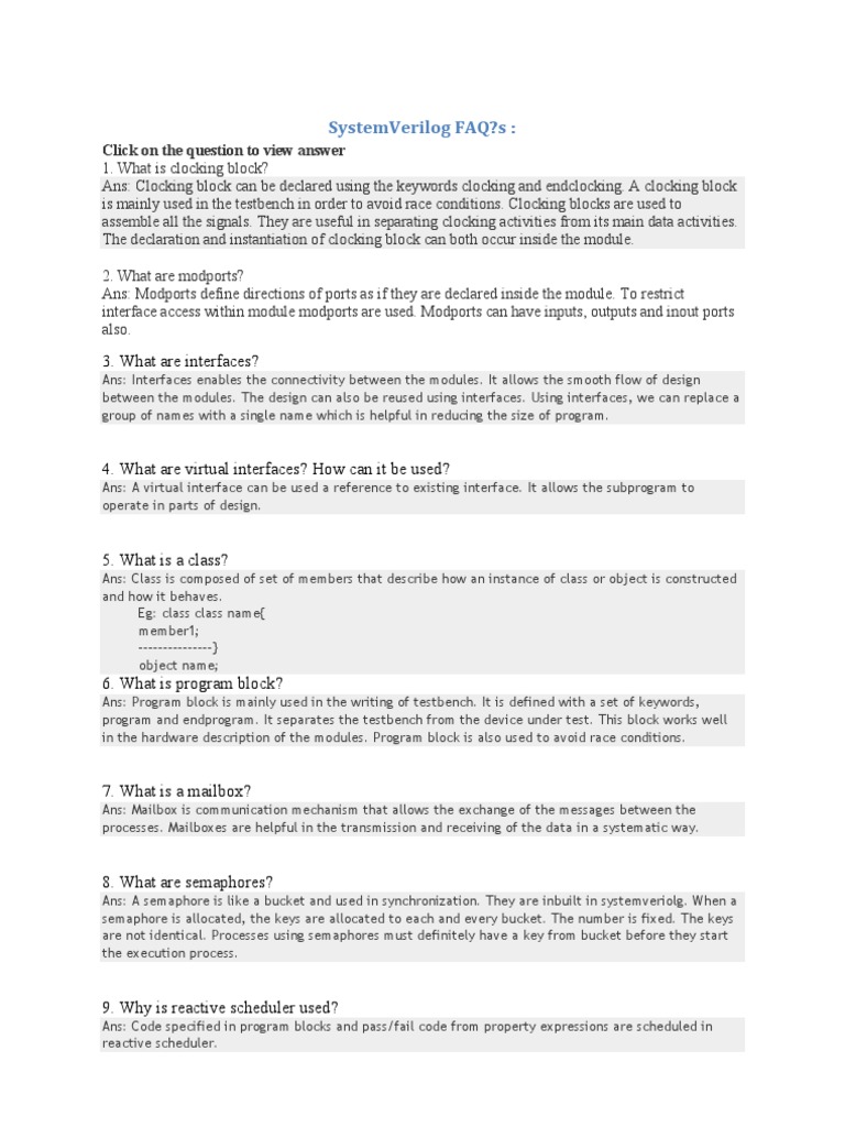 System Verilog FAQs | PDF | Class (Computer Programming) | Computer ... System Verilog FAQs | PDF | Class (Computer Programming) | Computer ...