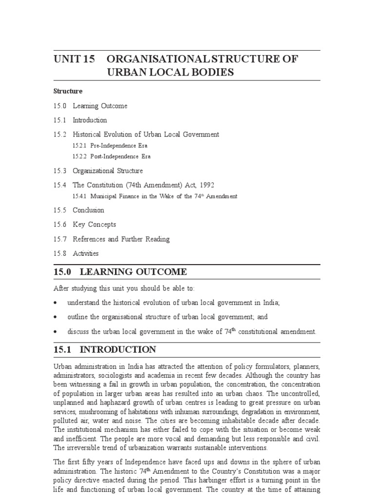 15 Organisational Structure of Urban Local Bodies | PDF | Local ...