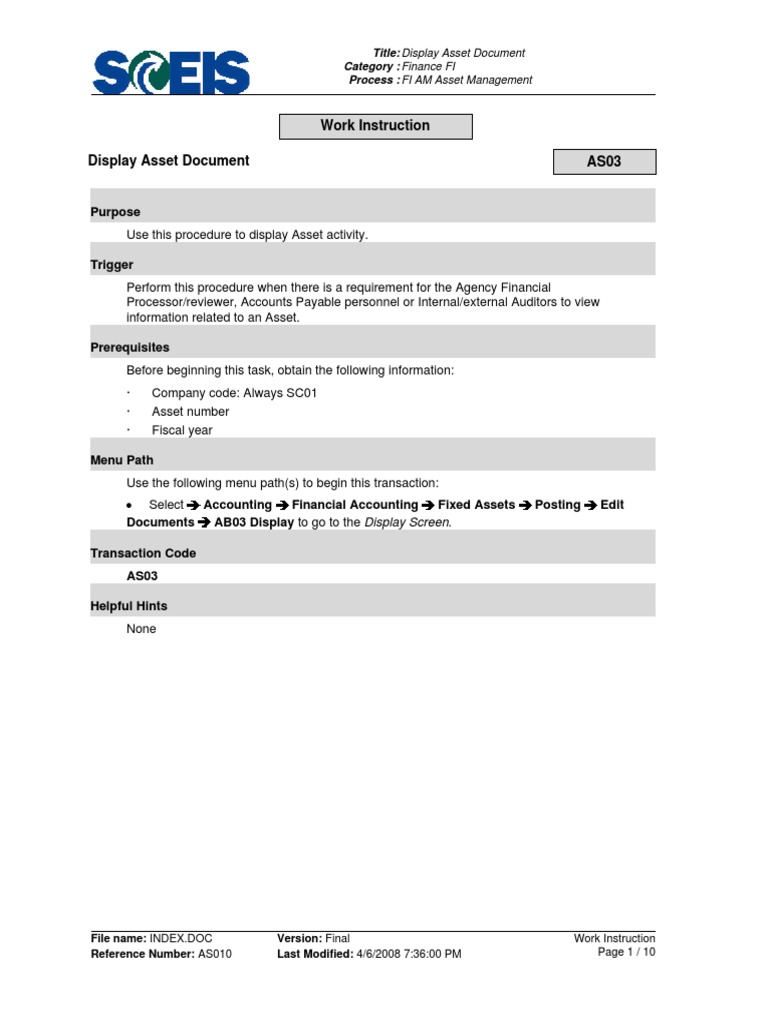 Display Asset Activity Procedure | PDF | Asset Management | Software
