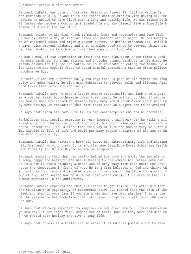 Bernando Lapallo Diet and Advice | PDF | Foods | Food And Drink