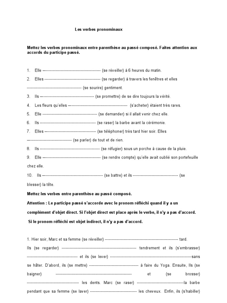 Verbes Pronominaux Exercices | PDF | Langues
