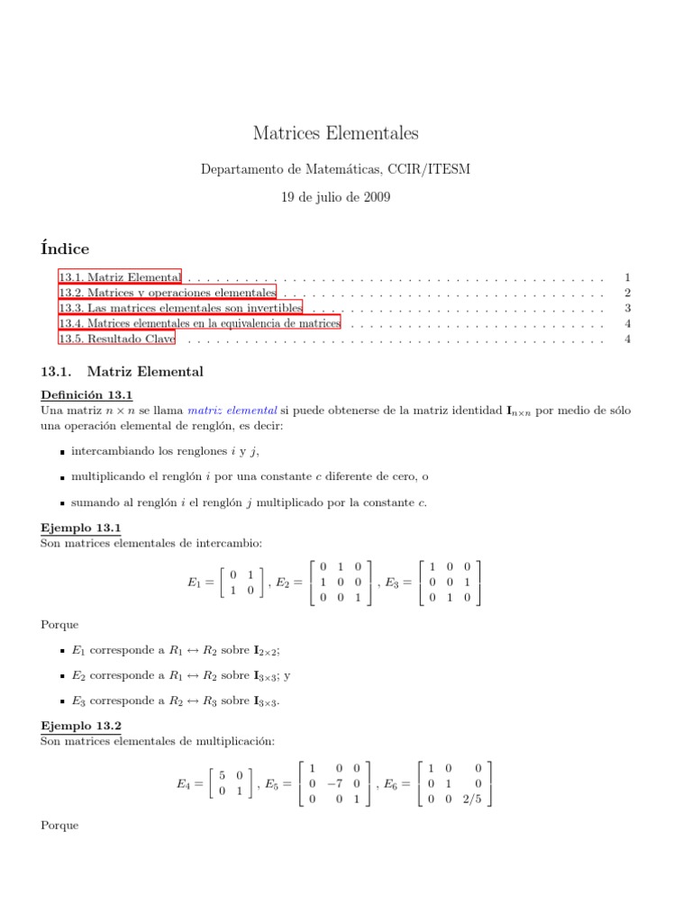 13 Matrices Elementales (CCIR-ITESM) | PDF | Informática