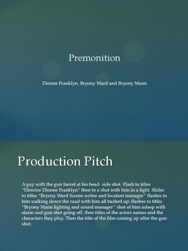 Premonition Film Production Pitch | PDF
