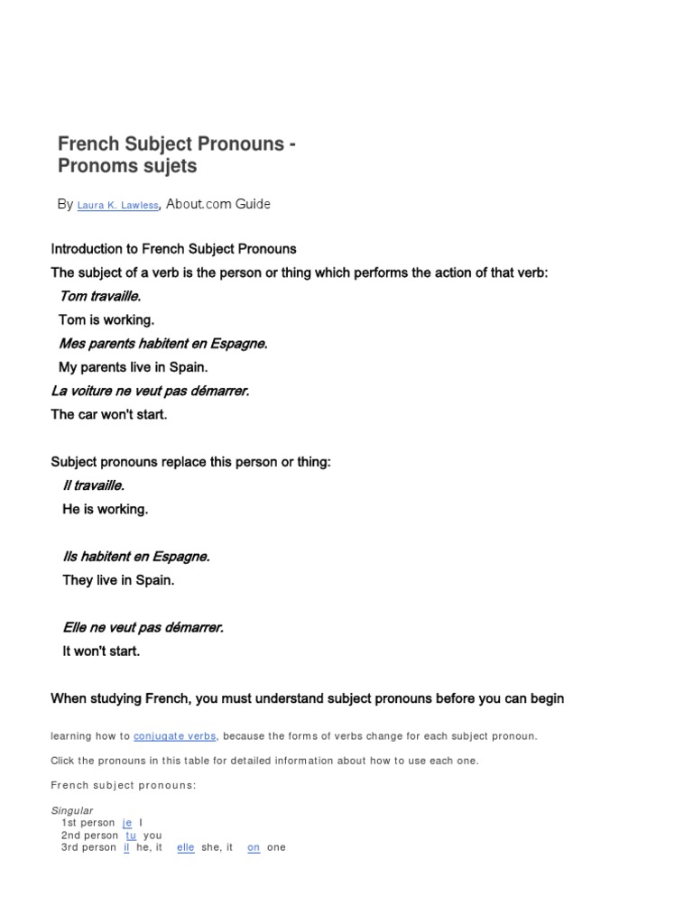 French Subject Pronouns | Grammatical Gender | Plural