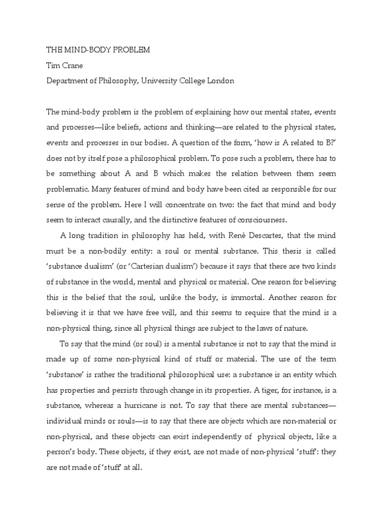 The Mind-Body Problem | PDF | Mind–Body Problem | Causality