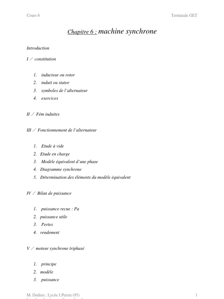 Chapitre 6 - Machine Synchrone | PDF | Générateur électrique ...