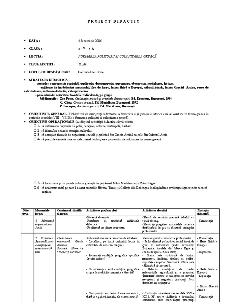 Proiect Didactic | PDF