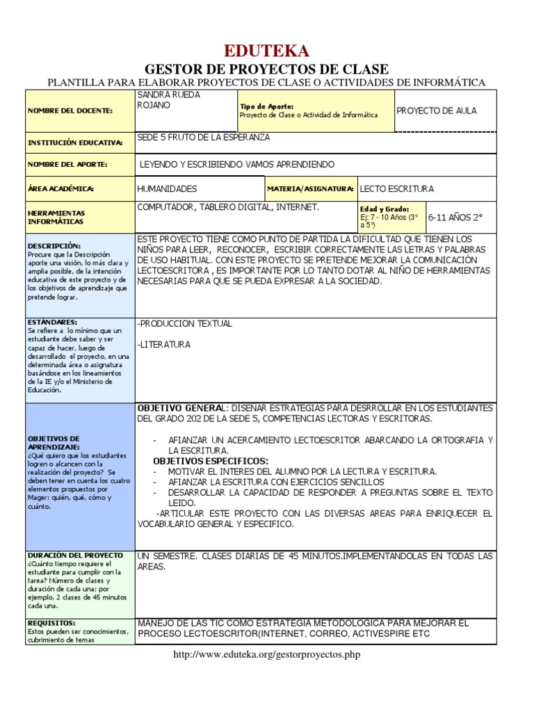 Proyecto de Aula: Lectura y Escritura | PDF | Software | Maestros